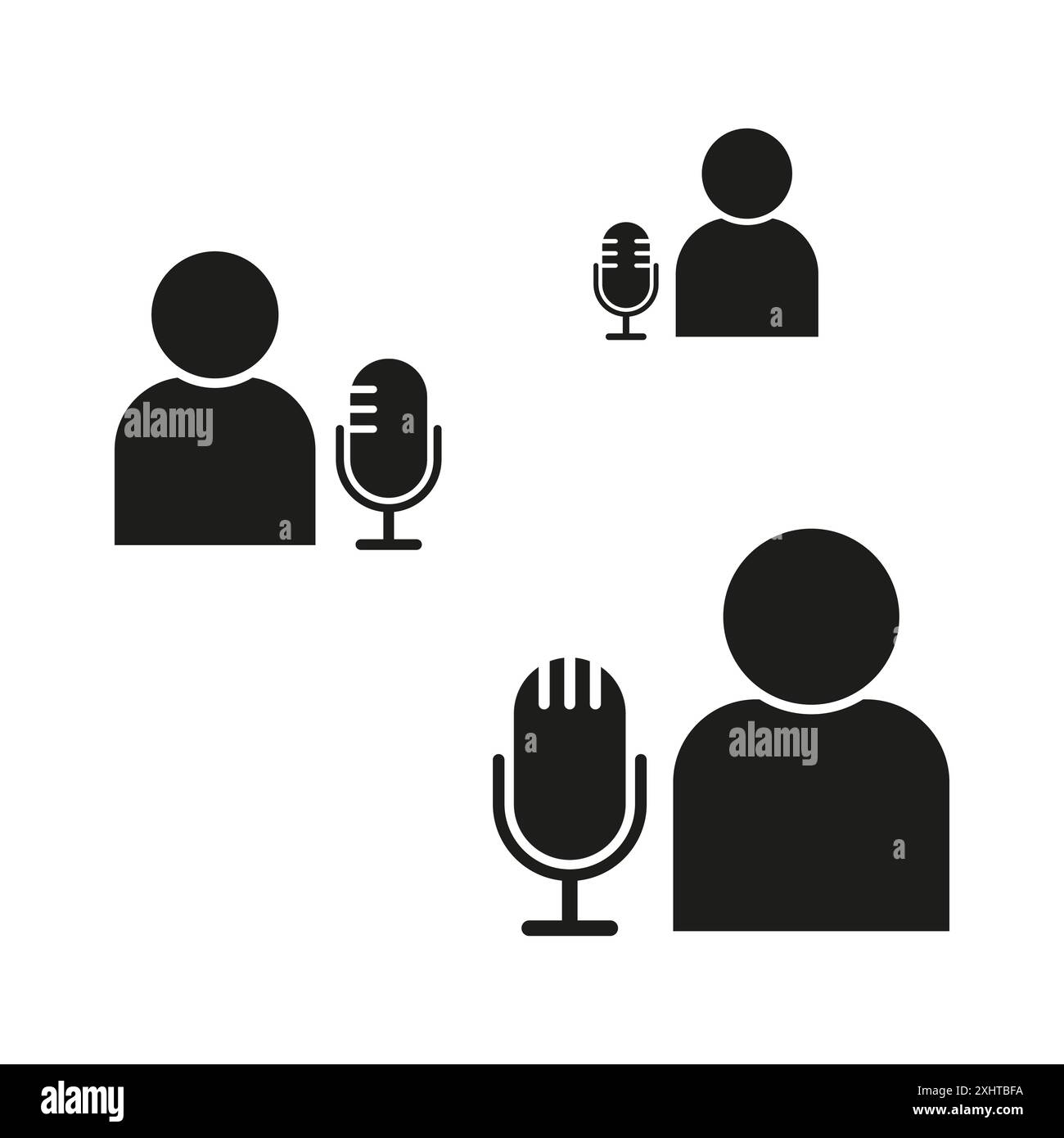 Microphone and person icons. Podcast recording symbols. Black ...