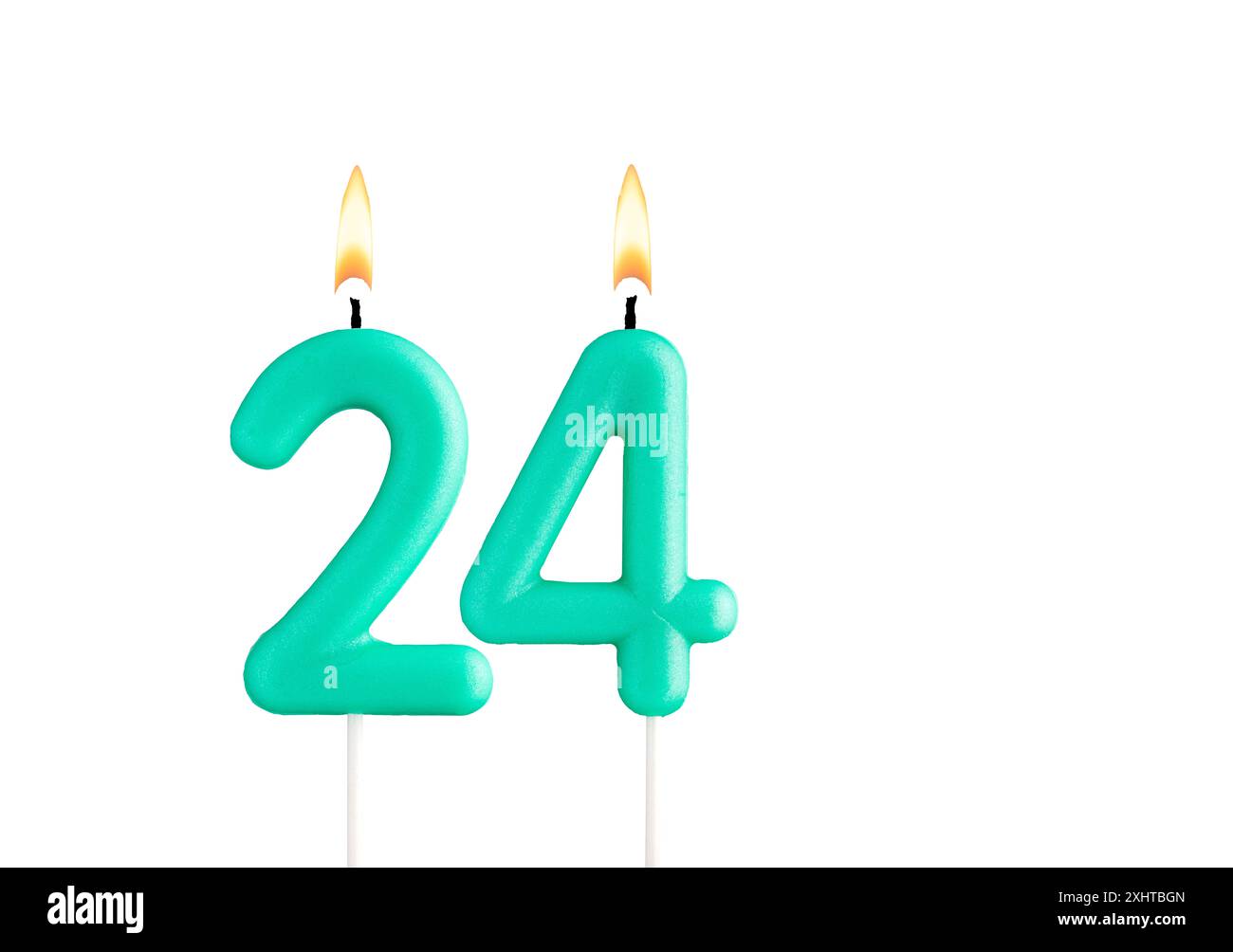 Birthday number 24 - Green birthday candle on white background Stock ...