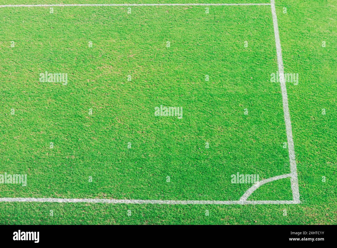 Corner marks at stadium. Soccer field marked with a white line ...