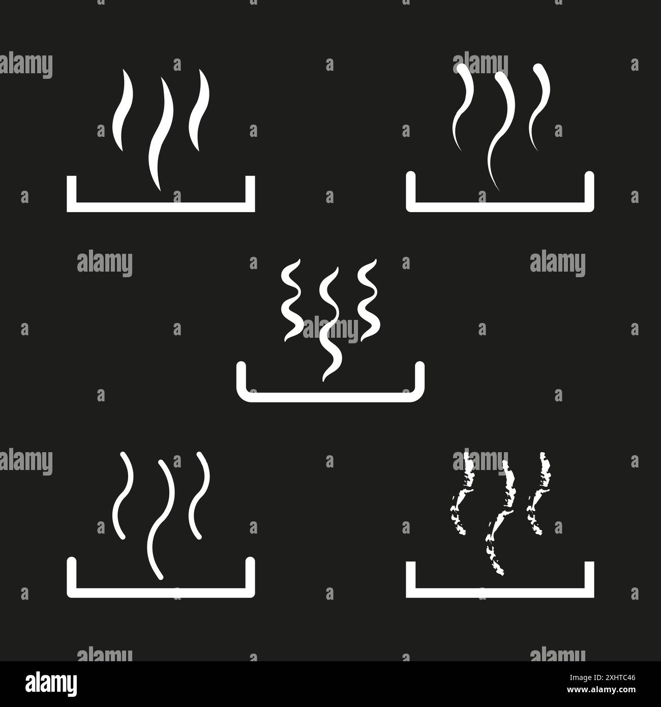 Steam symbol icons. Five variations. Black background. Minimalist ...