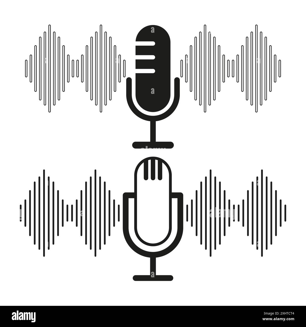 Microphone icons set. Sound wave symbols. Black and white. Vector ...