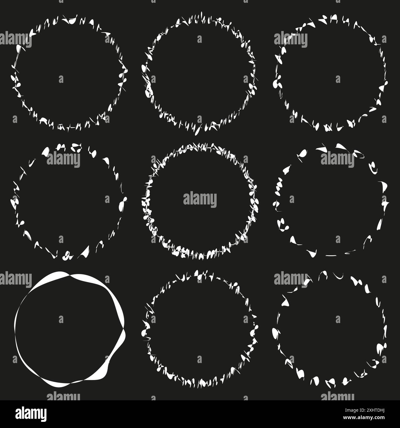 Leafy circle frames. Varied round designs. Black and white elements ...