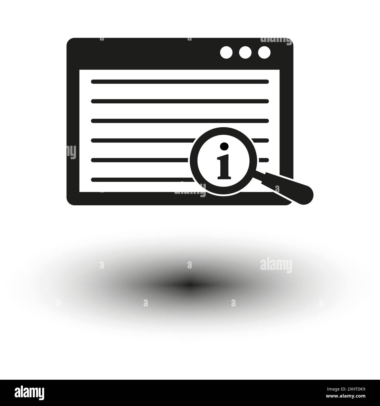 Information search icon. Black window. Magnifying glass. Vector ...