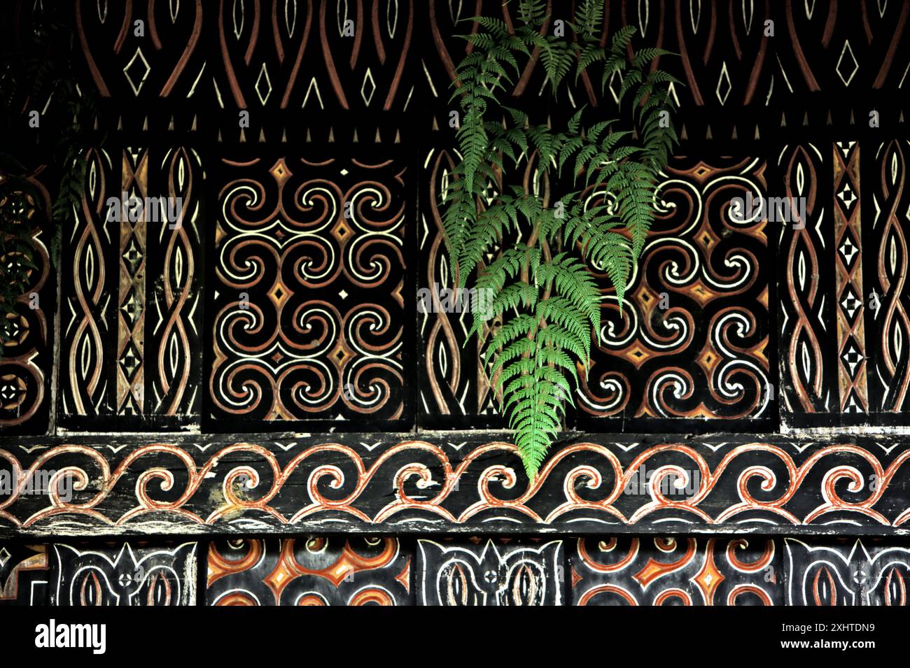 Fern leaf and decorative painting made in traditional motif on the wall ...