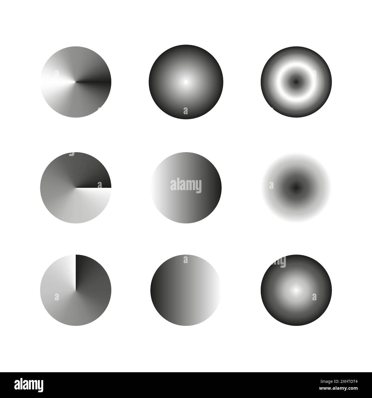 Gradient circle set. Black and white. Vector gradient spheres. Abstract shading effects Stock ...