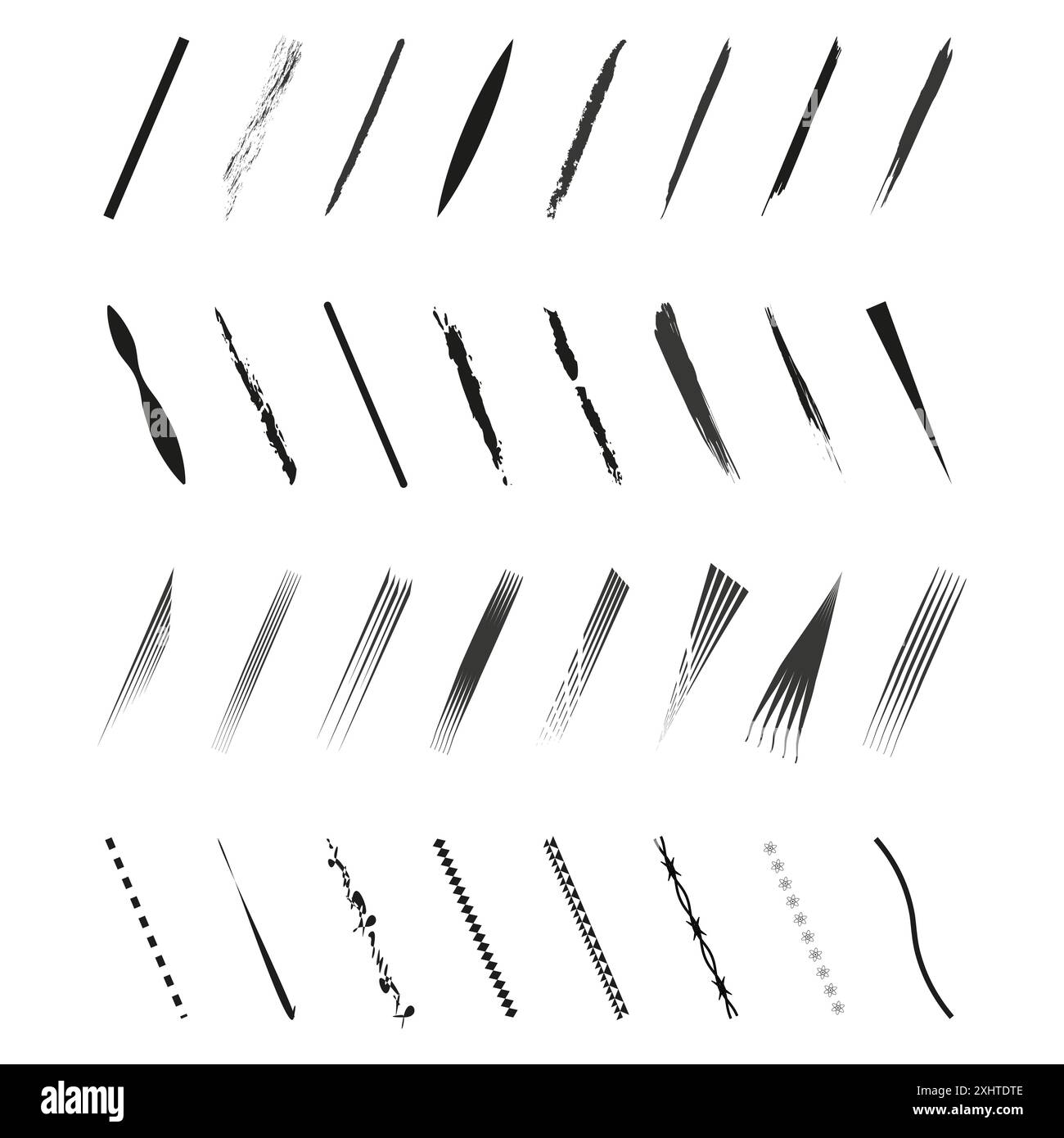 Abstract Brush Strokes Variety Of Line Styles Artistic Vector Illustration Black And White