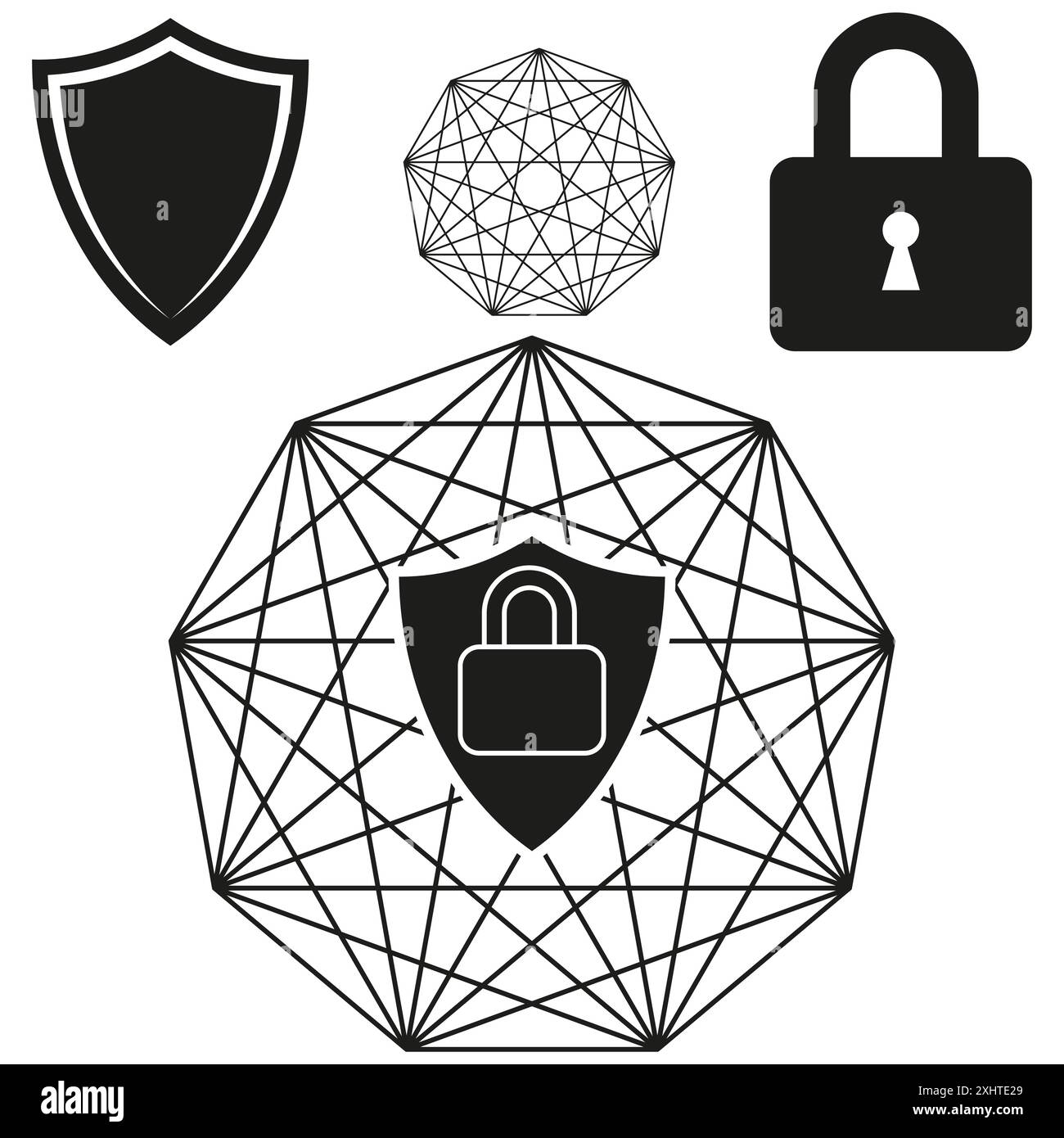 Network security icons. Shield and lock. Geometric network. Vector symbols Stock Vector Image ...