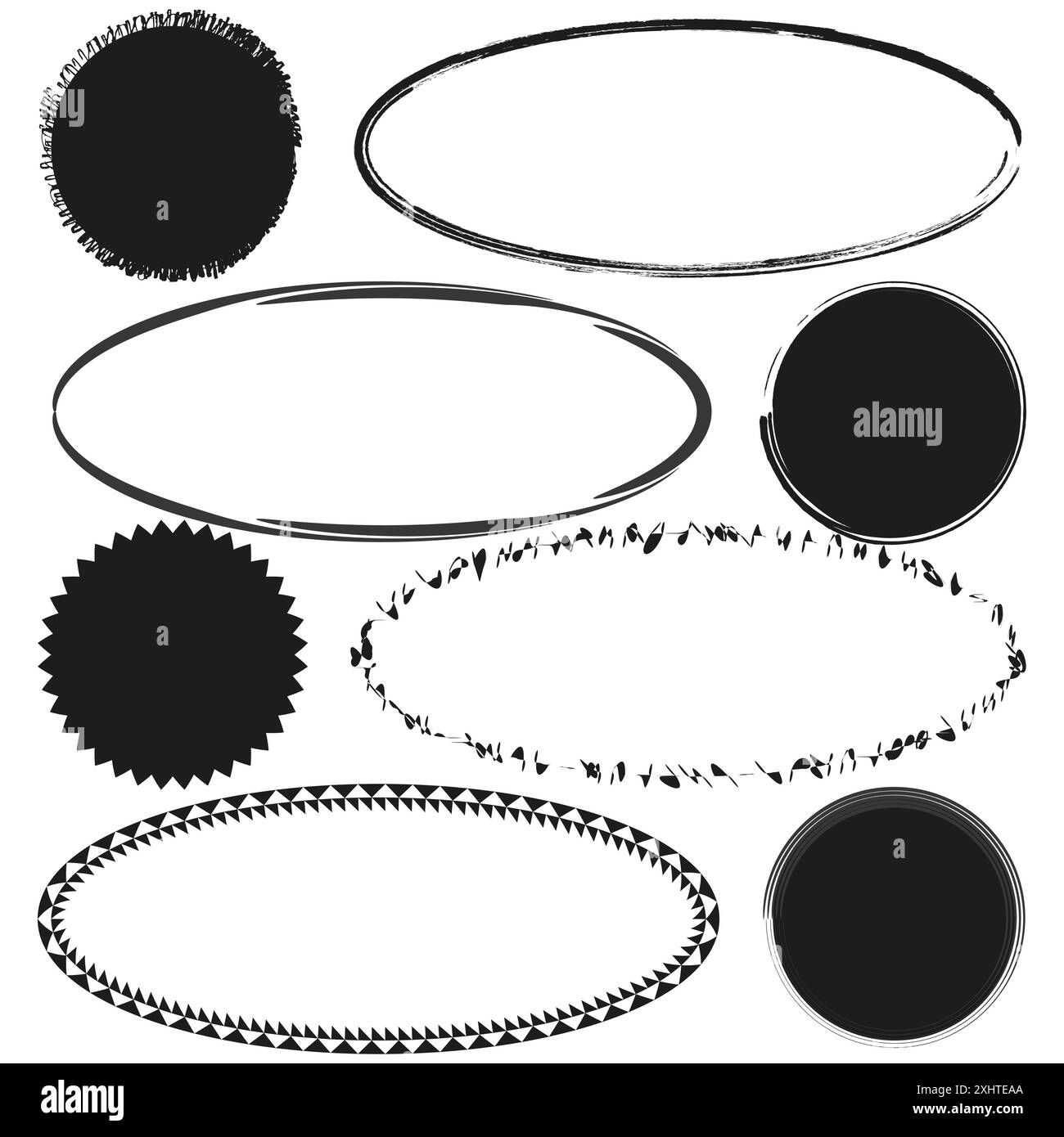 Abstract oval and circle shapes. Grunge and geometric styles. Black and ...