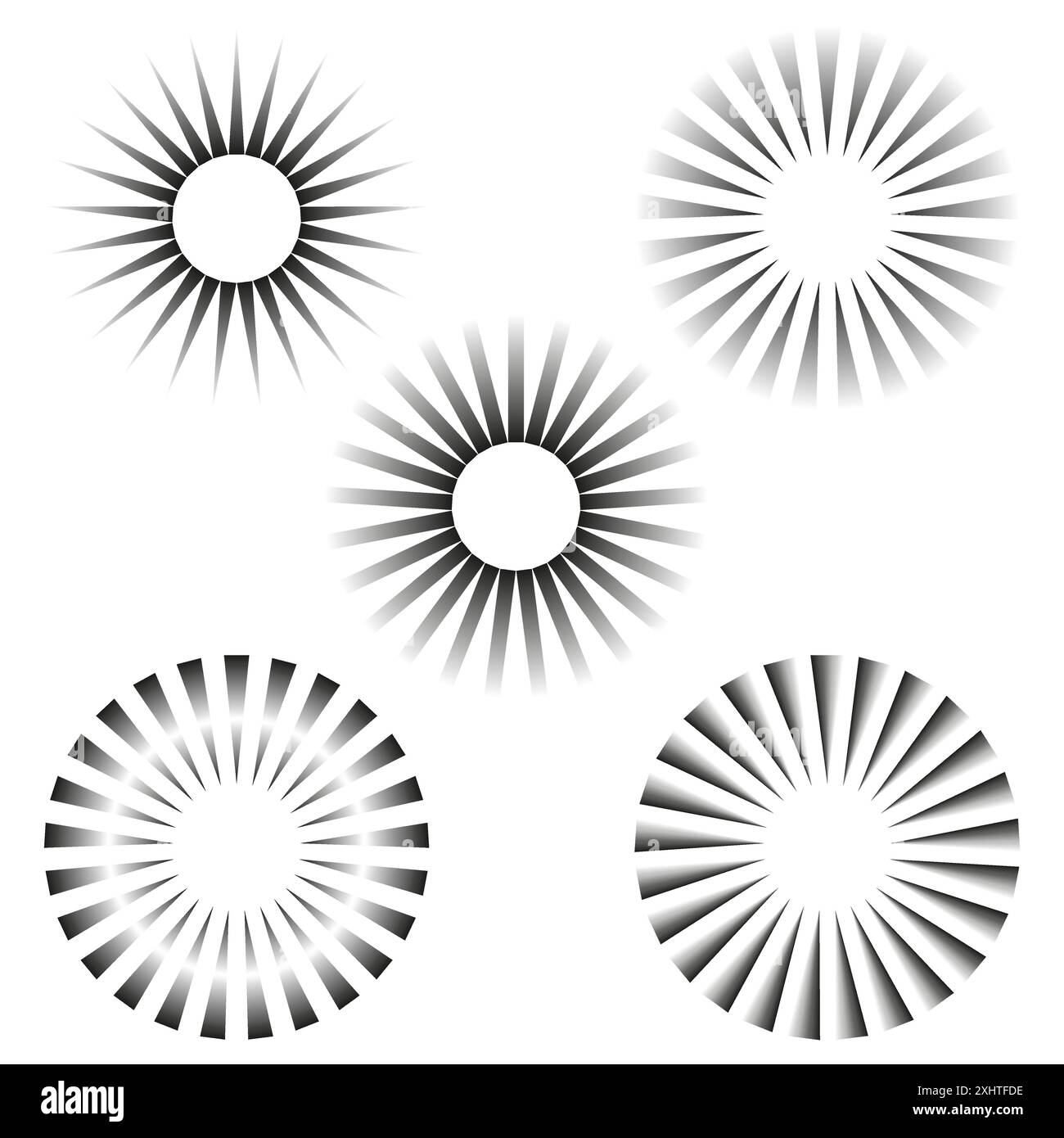 Radial burst icons. Black and white. Gradient sunburst set. Vector ...