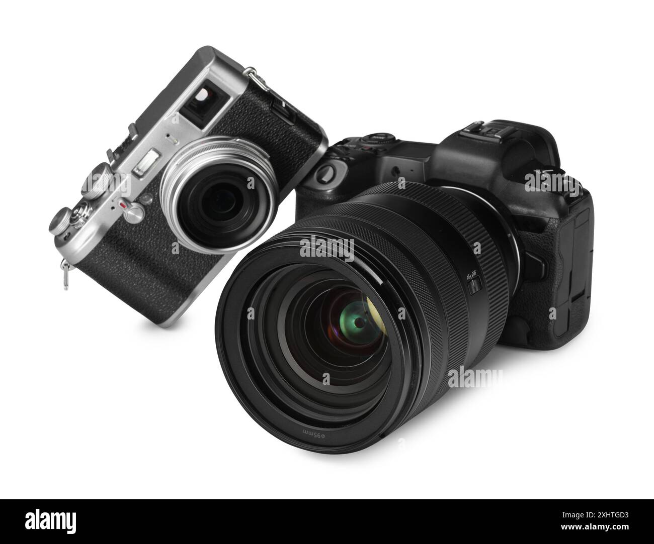 Modern cameras isolated on white. Photographer's equipment Stock Photo ...