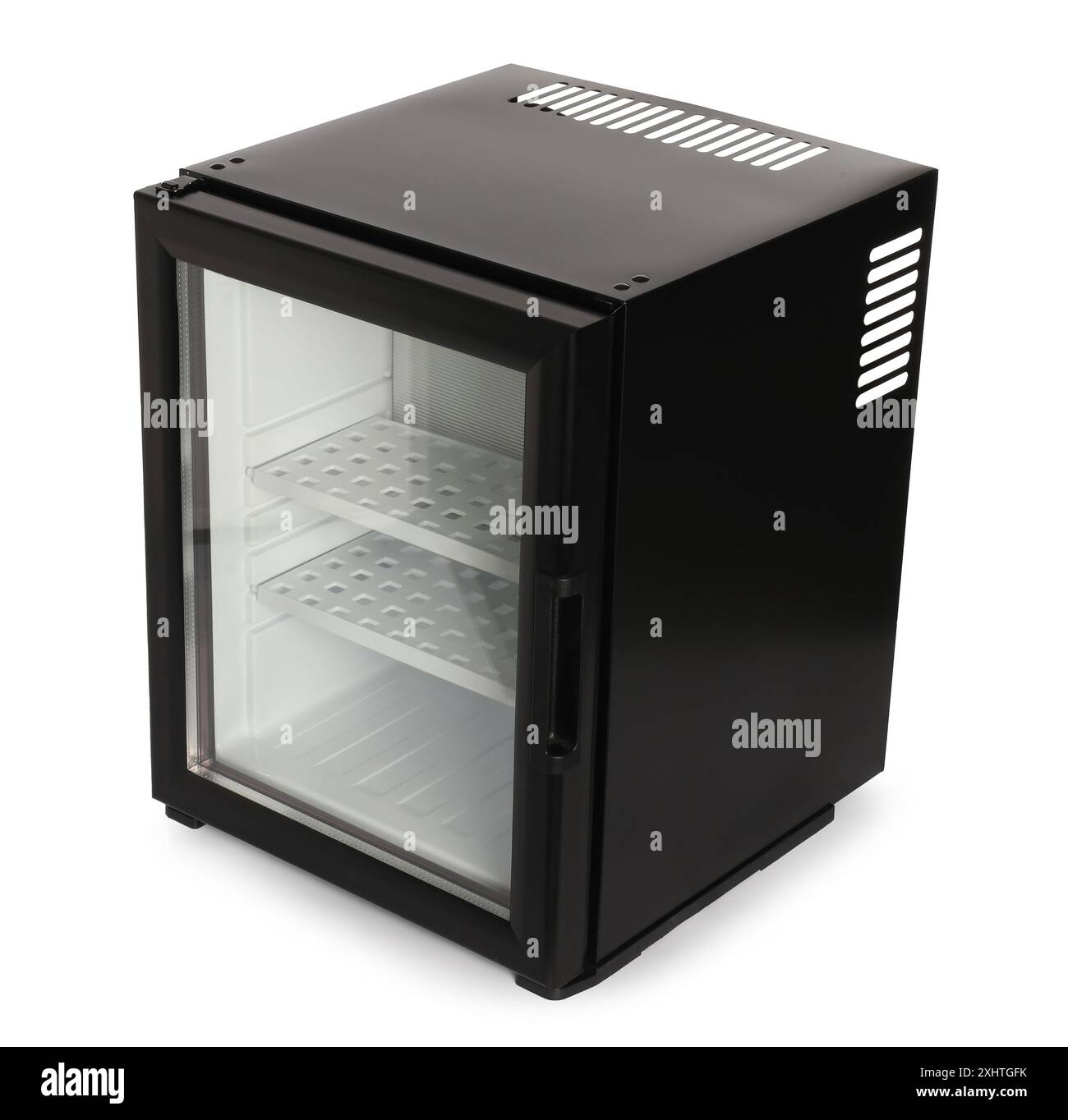 Empty modern mini refrigerator isolated on white Stock Photo - Alamy