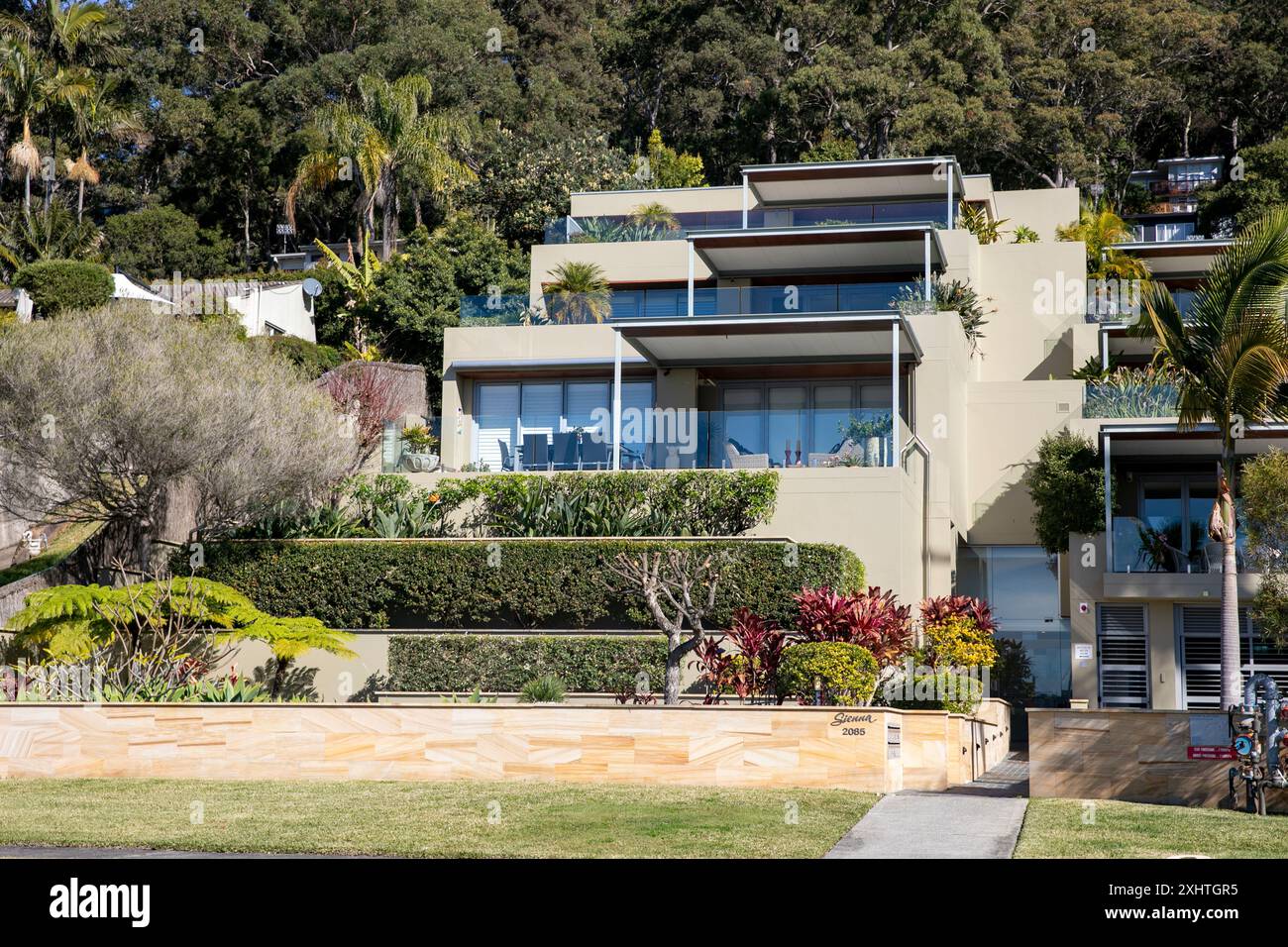 Residential apartments and gardens in the Sydney suburb of Bayview on ...