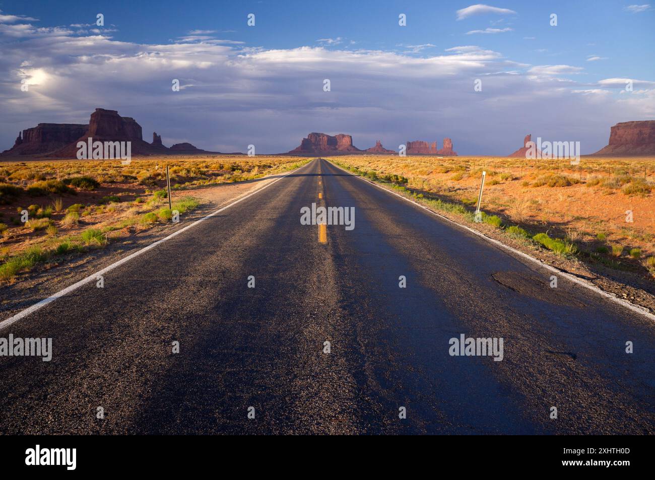 Classic American view looking down the middle of highway 163 leading ...