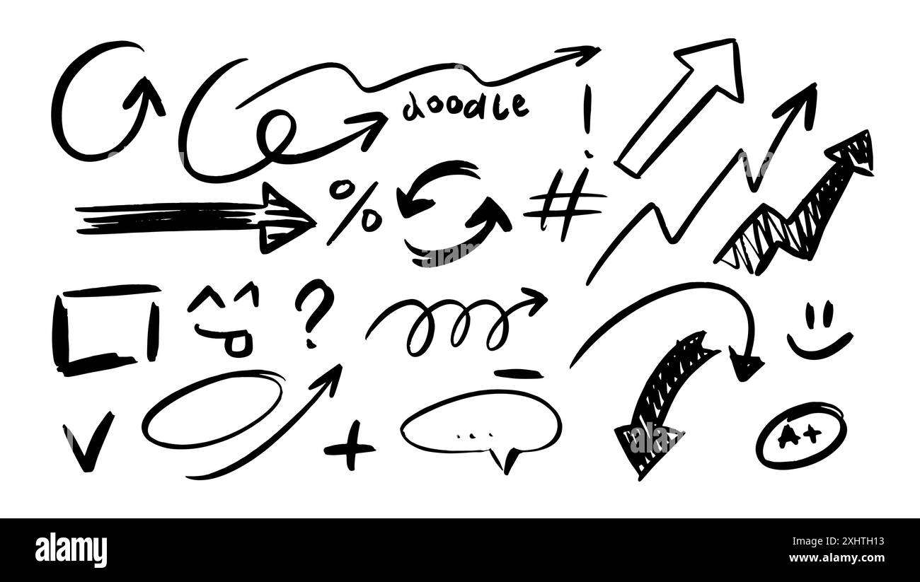 Sketchy Doodle Arrows. Vector icons set. Direction pointers shapes ...
