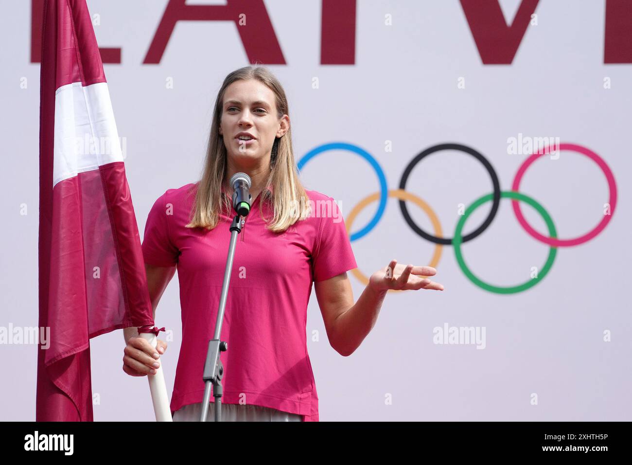 Riga, Latvia. 15th July, 2024. Latvia's beach volleyball player Tina ...