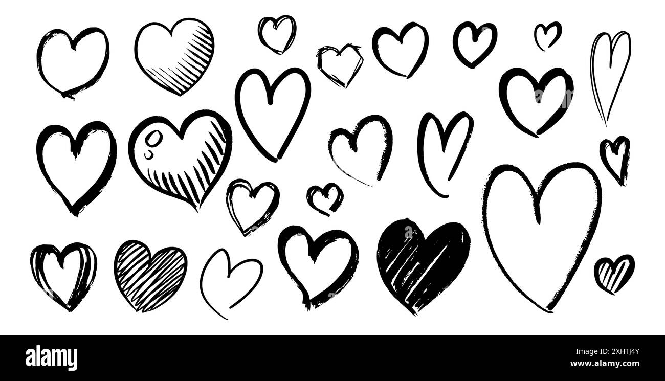 Set of hand drawn heart. collection scribble markers hearts isolated on ...