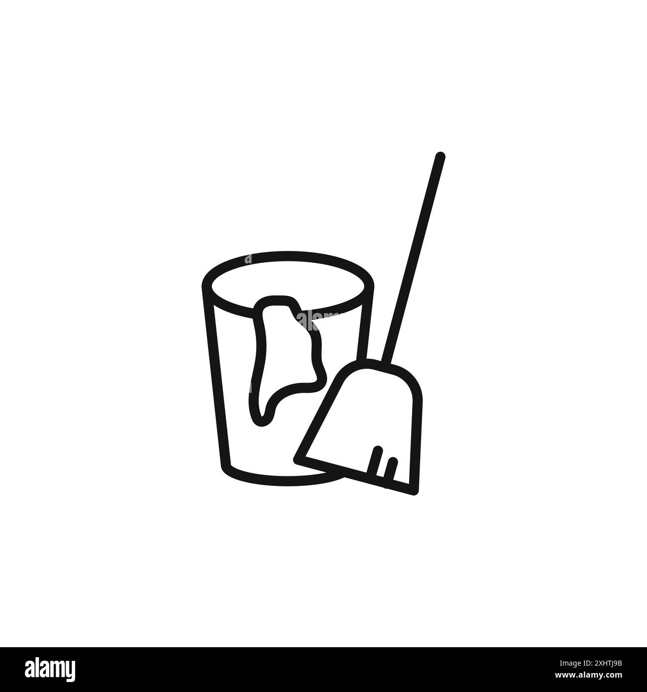 besom with stick and pail icon outline collection or set in black and ...