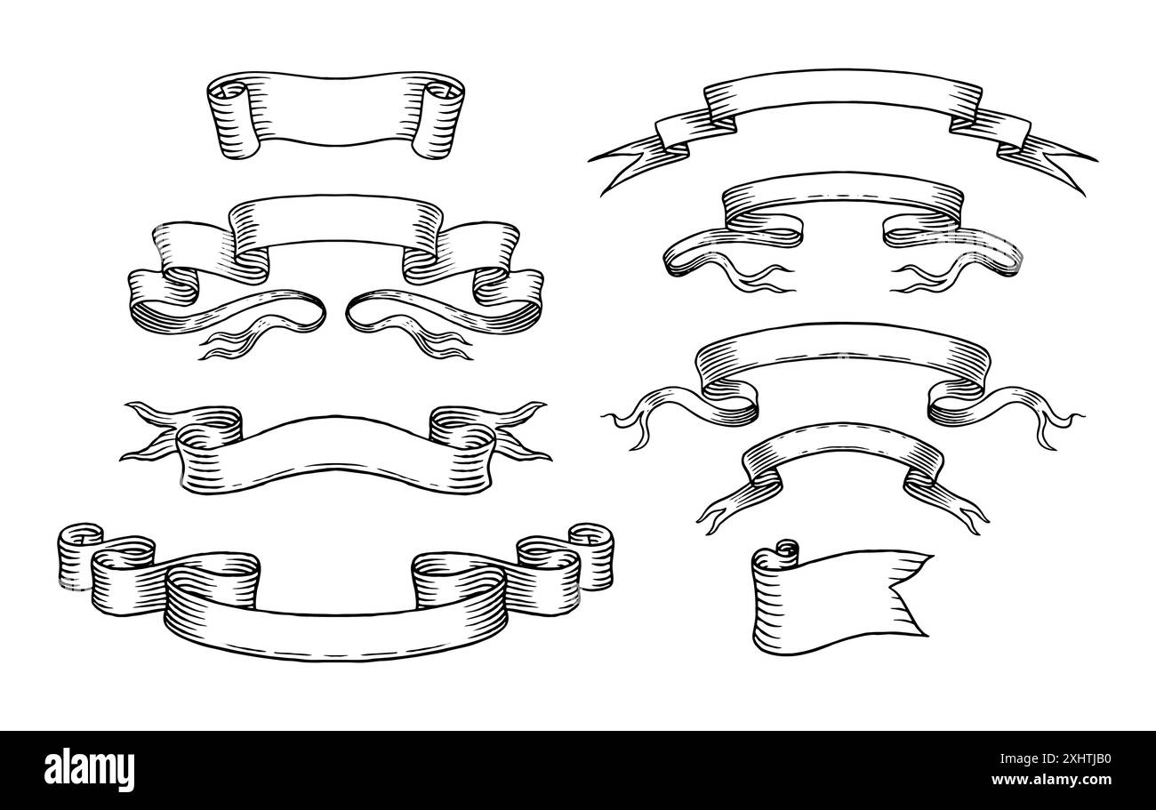 Set of different ribbons. Design icons for greeting cards, banners ...