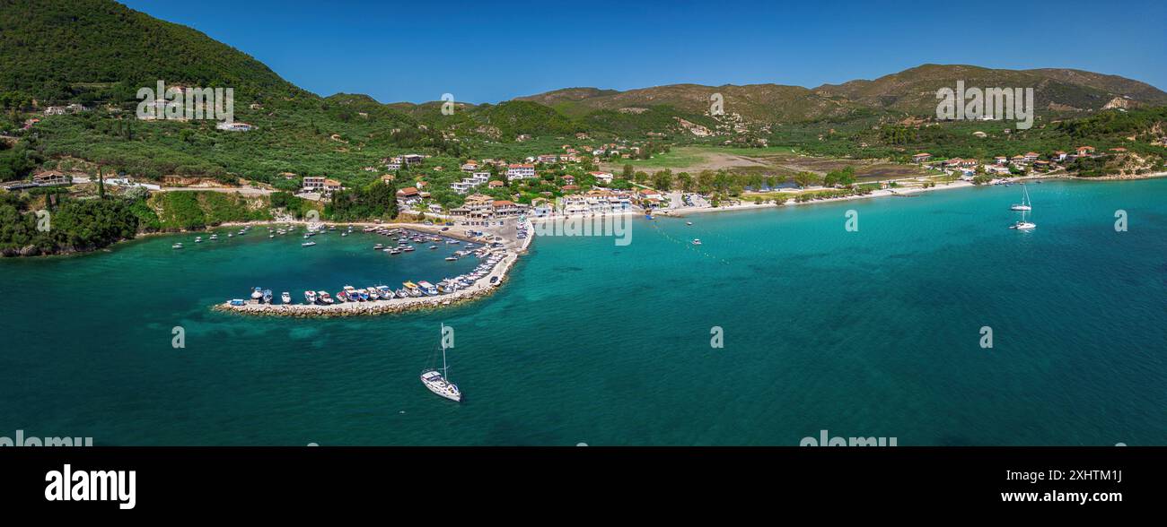 Aerial panoramic view over Keri beach in Zakynthos island in Greece ...