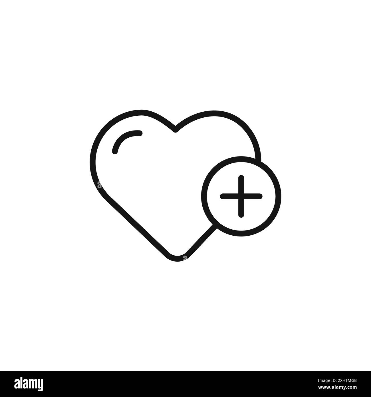 Heart plus icon outline collection or set in black and white Stock ...