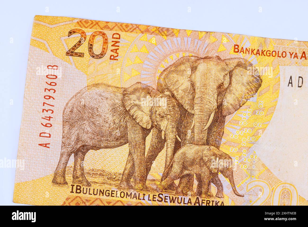 Notes of South African national bank denominated in 20 rands banknotes ...