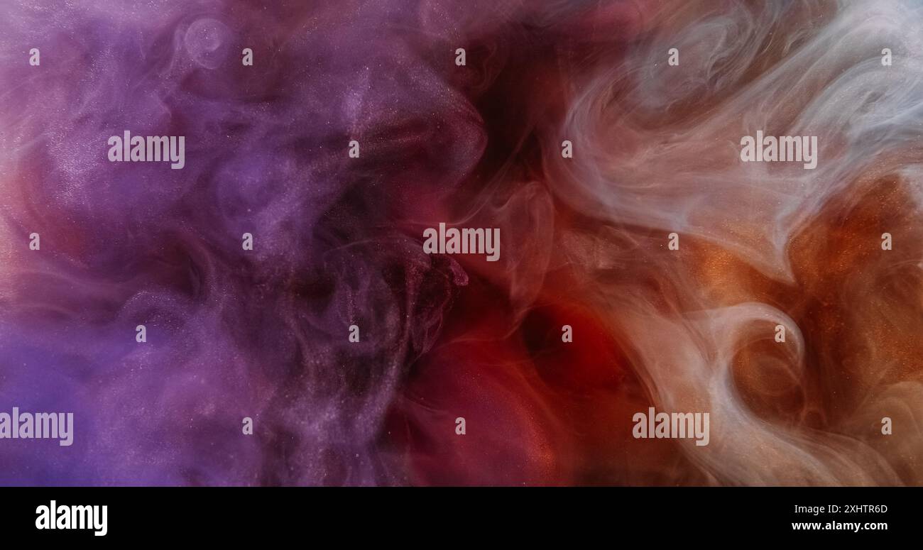 Sparkling smoke. Glitter fluid. Mystical ink mist. Pink purple orange ...
