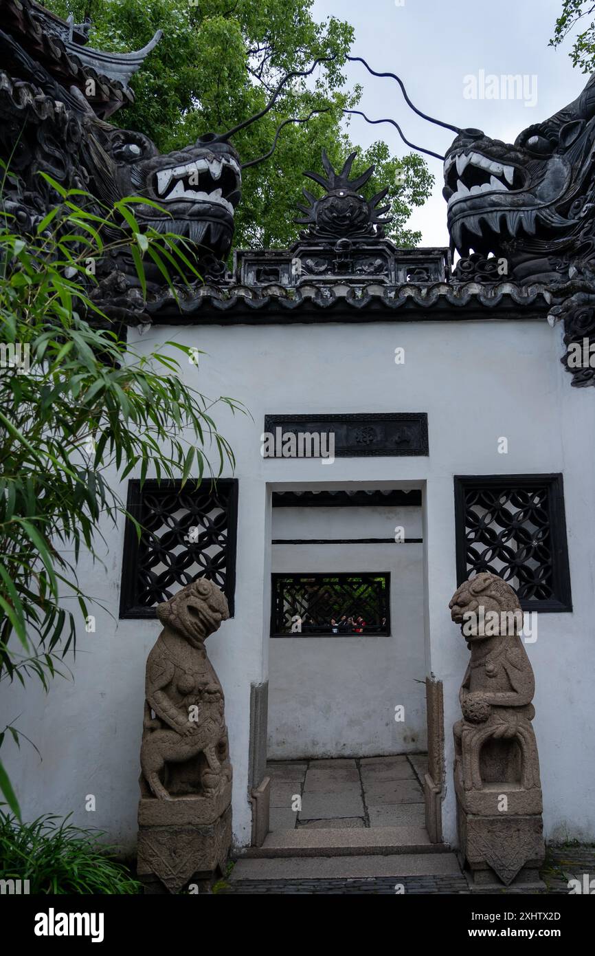 Shanghai, China - June 06, 2024 : Stone guardian lions flank the ...