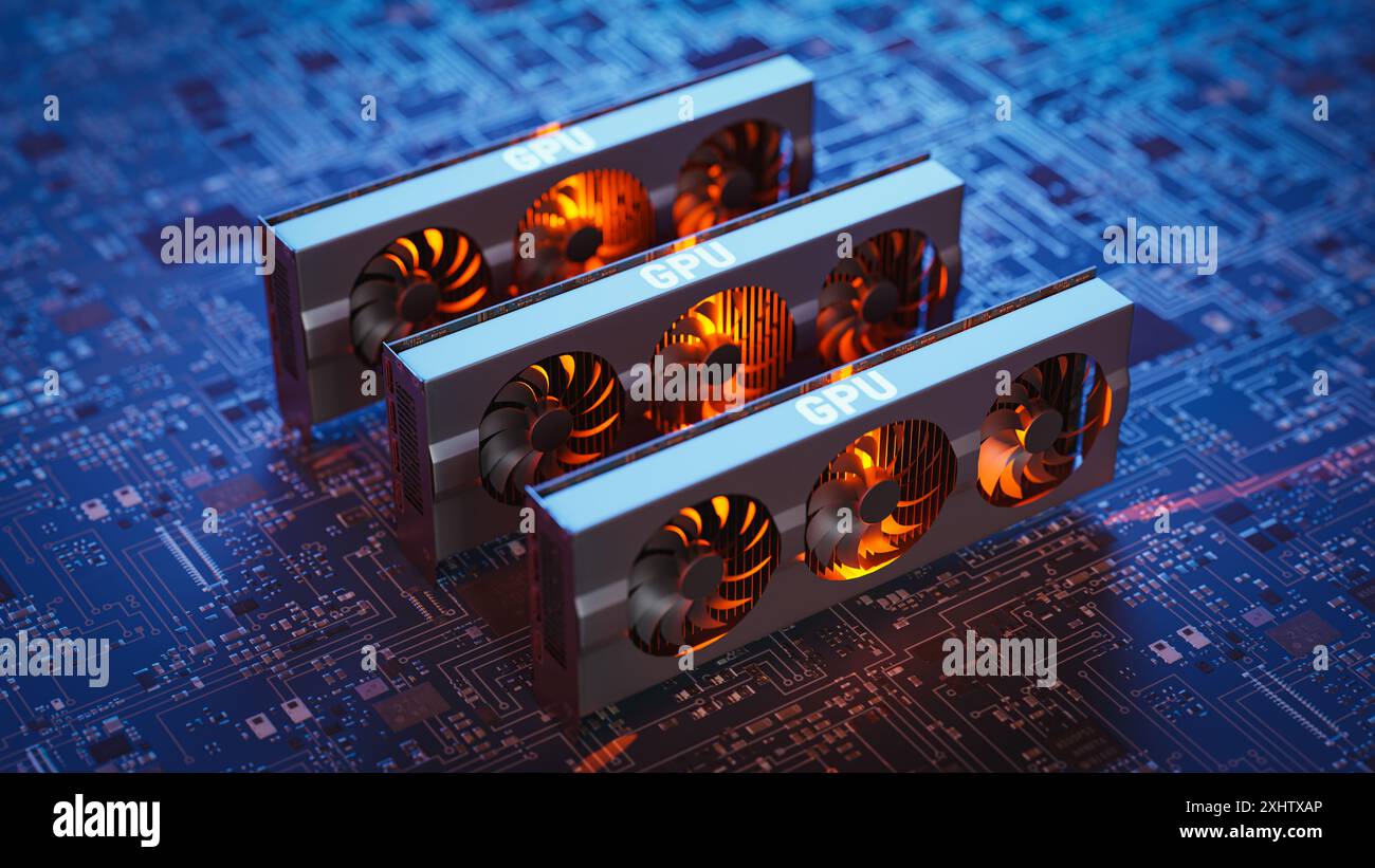 Graphics cards connected in parallel for AI calculations. 3d rendering ...