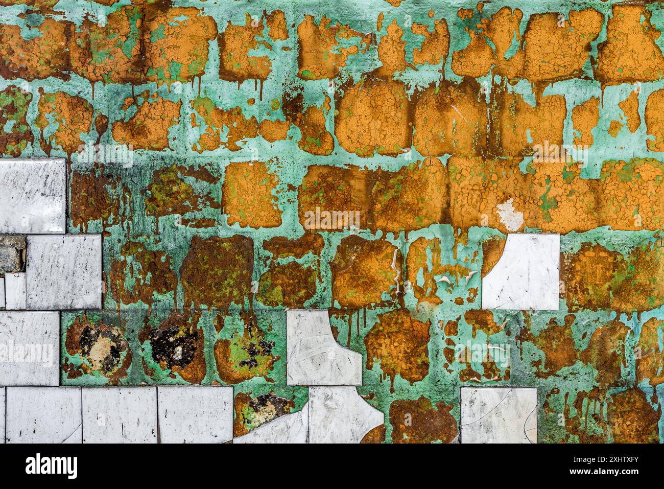 Colorful Concrete Wall Background With Old Crumbling White Tiles On ...