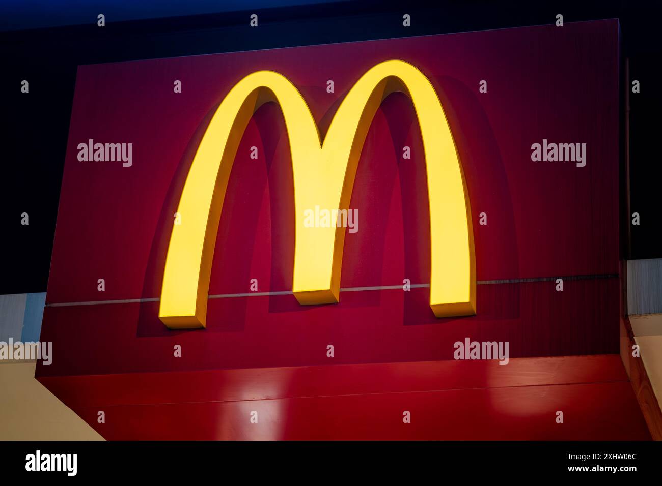 Detailed view of the bright yellow McDonalds emblem displaying the ...