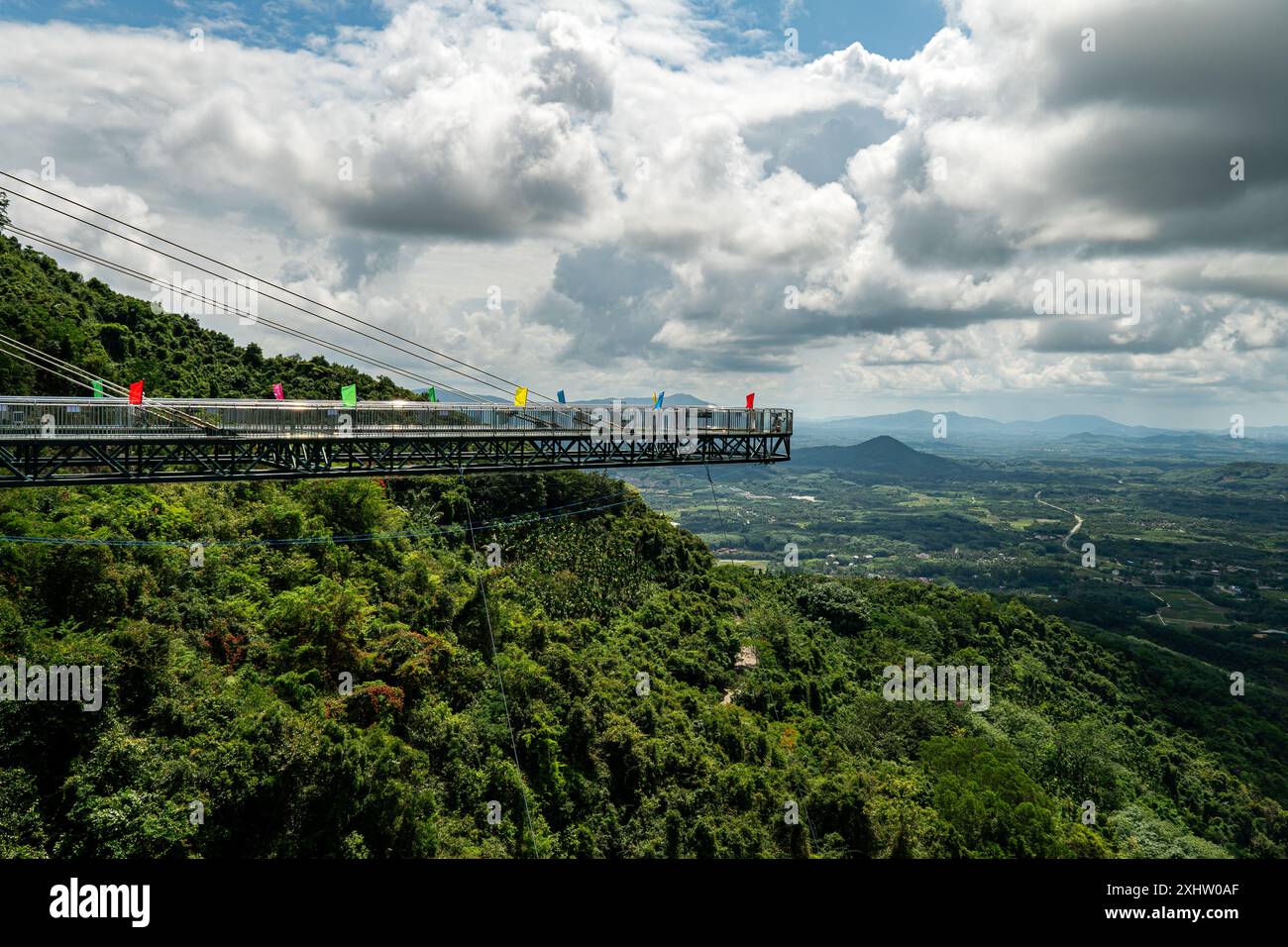 Colorful panorama view of glass bridge and the Yanoda Rainforest ...