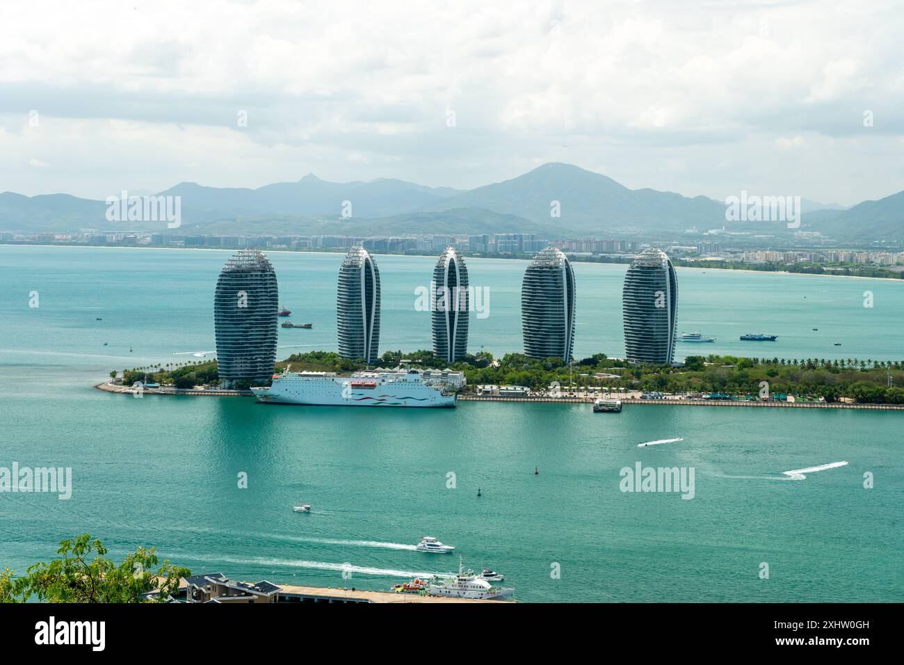 Hainan Sanya Bay urban architecture landscape. Luhuitou Park. Sanya bay ...