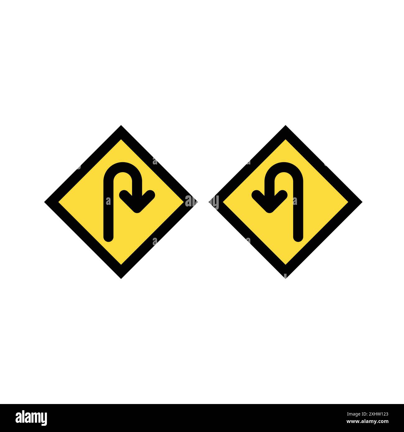 Left Right U-Turn Warning icon linear logo mark set collection in black ...