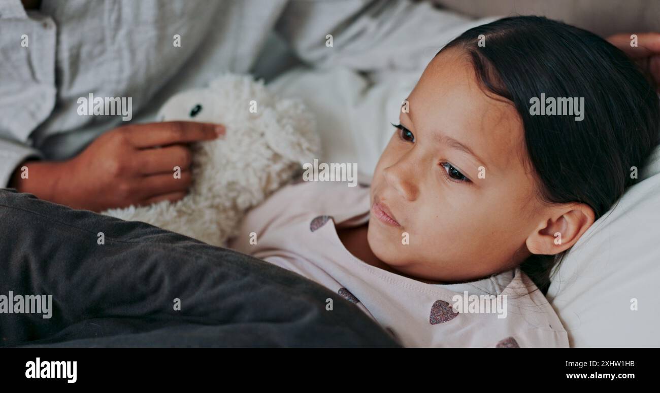 Cold, fever and mother with sick child for health, virus or infection ...