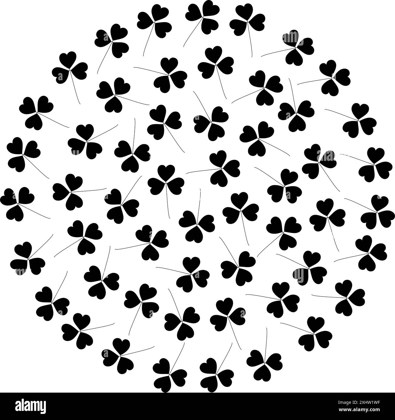 Outline Shamrocks in a shape of circle. Round monochrome background ...