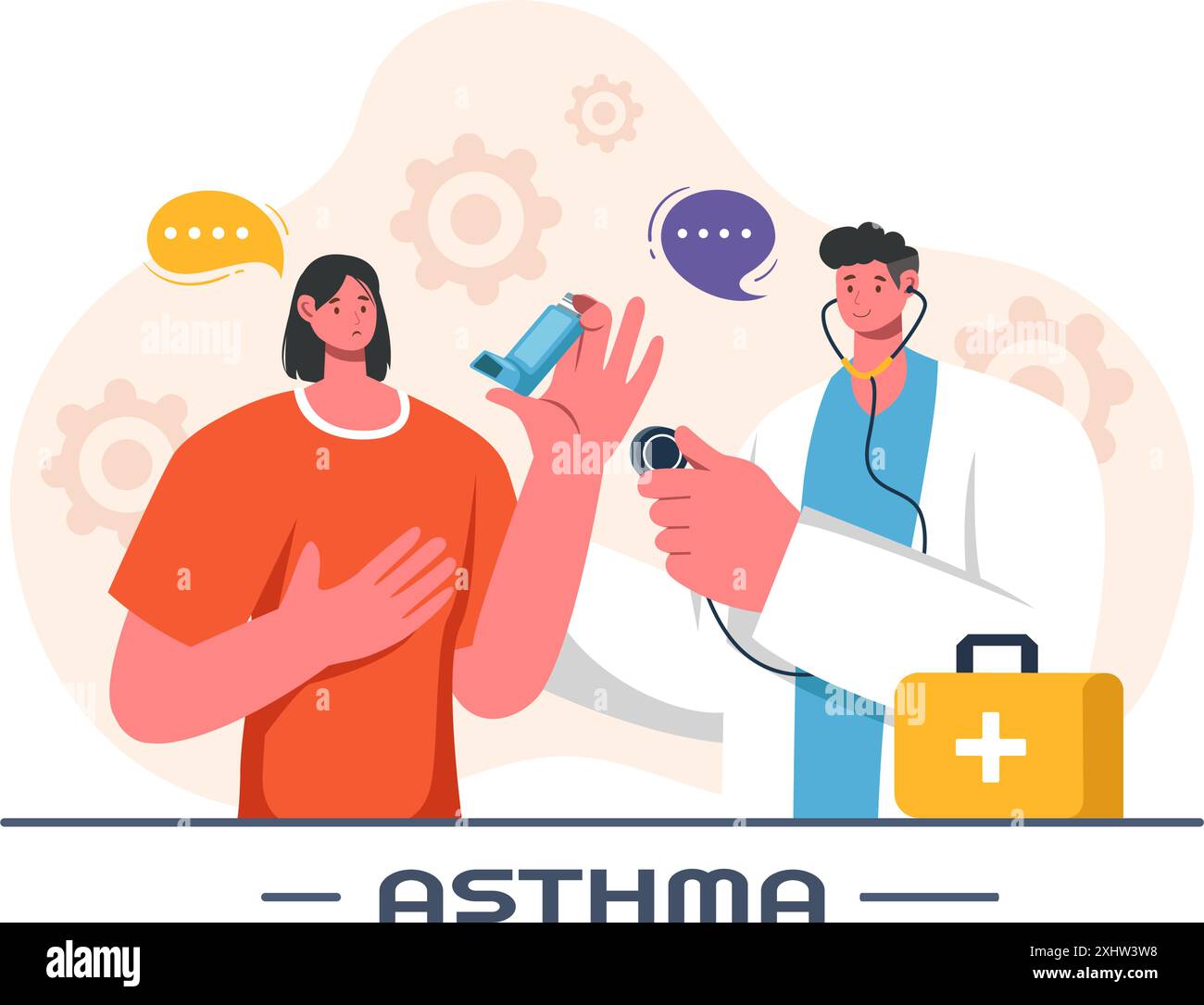 Asthma Disease Vector Illustration Featuring Human Lungs and Inhalers for Breathing in a ...