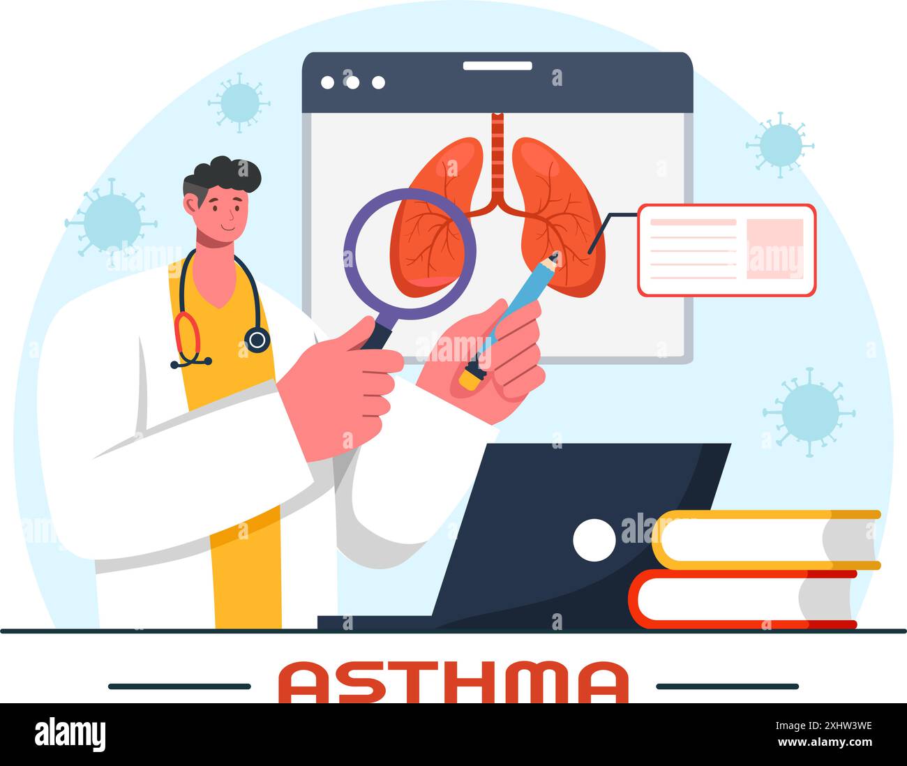Asthma Disease Vector Illustration Featuring Human Lungs and Inhalers ...
