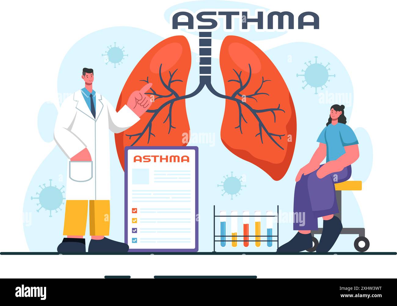 Asthma Disease Vector Illustration Featuring Human Lungs and Inhalers ...