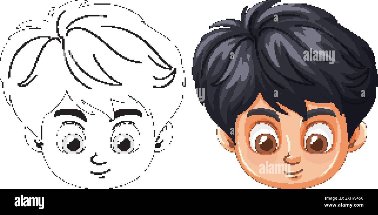 Colored and outline versions of a boy's head Stock Vector Image & Art ...