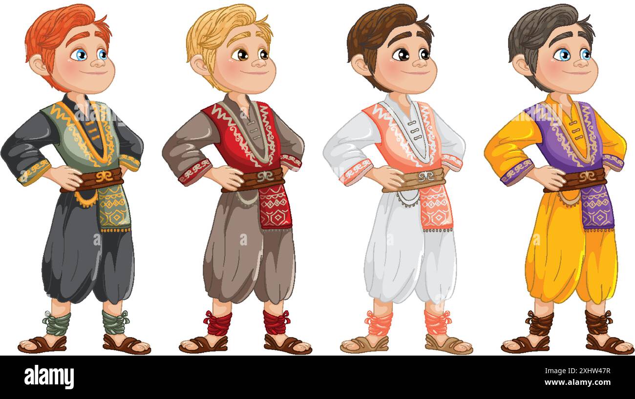 Four characters in colorful traditional outfits Stock Vector Image ...