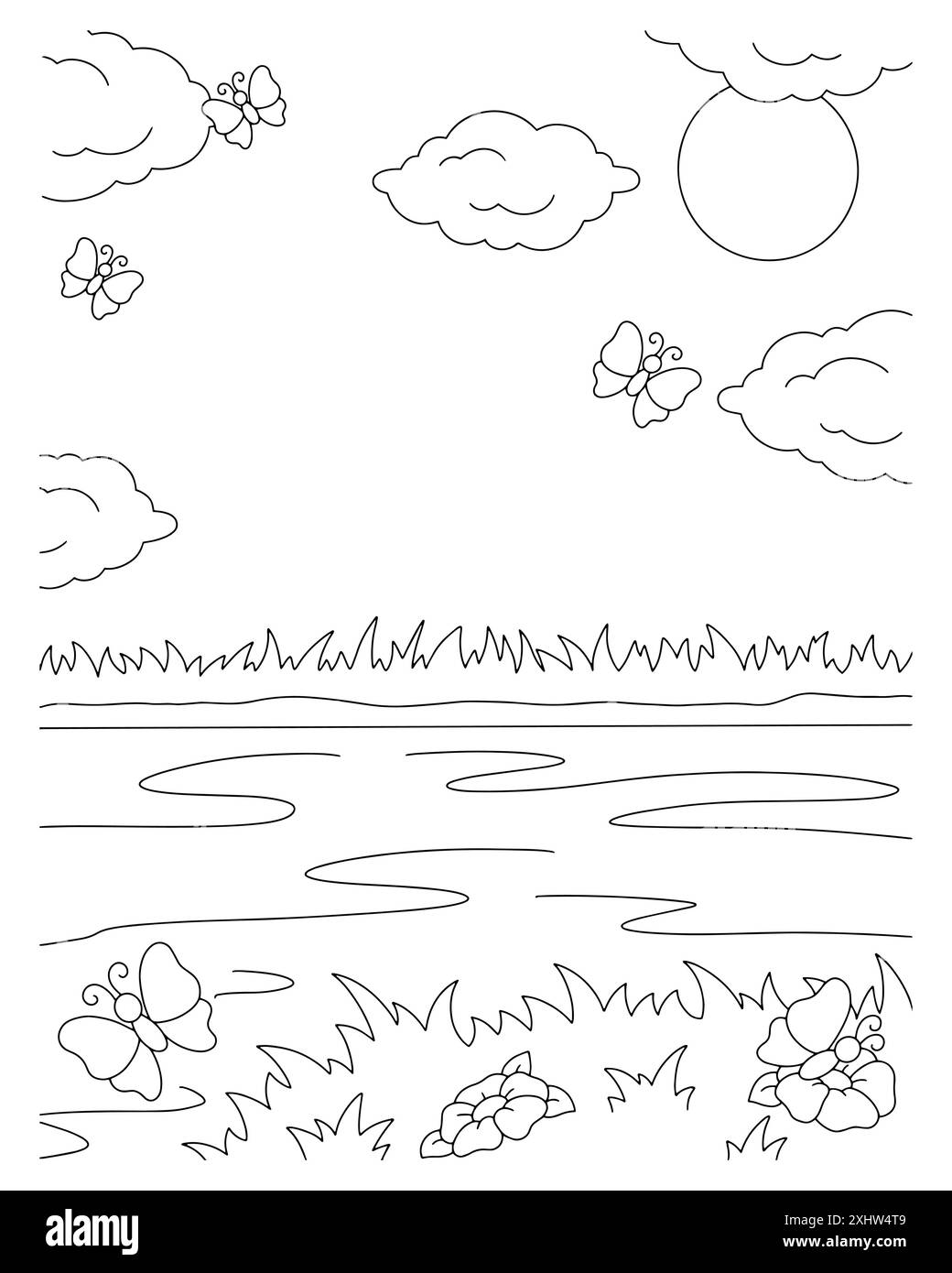 Wonderful natural landscape. Coloring book page for kids. Cartoon style ...