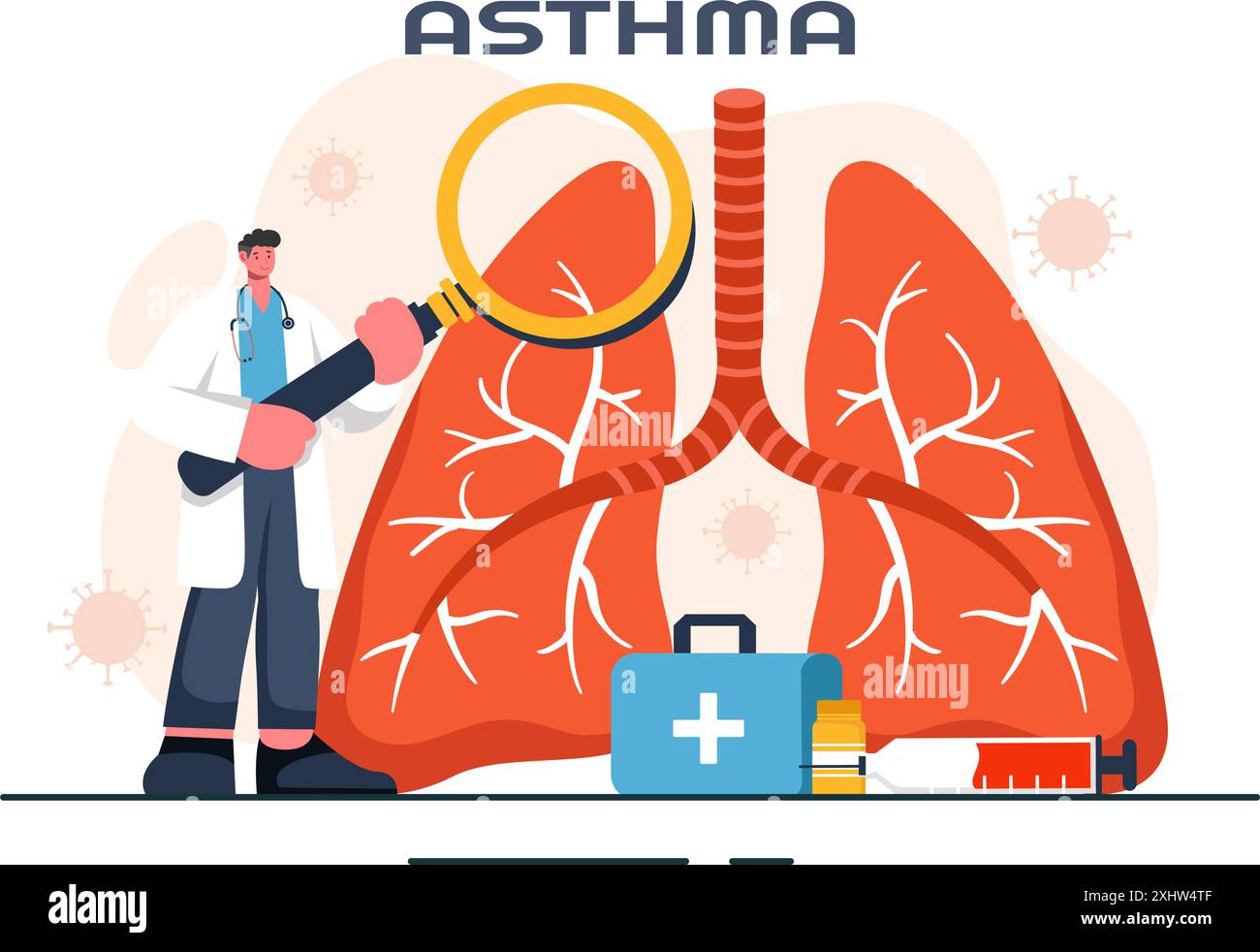 Asthma Disease Vector Illustration Featuring Human Lungs and Inhalers ...