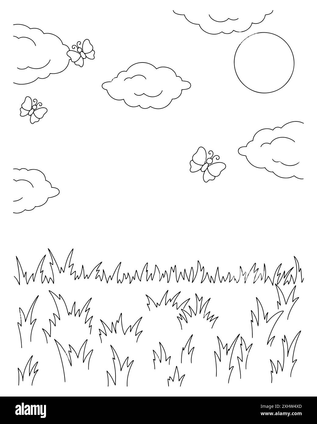 Wonderful natural landscape. Coloring book page for kids. Cartoon style ...
