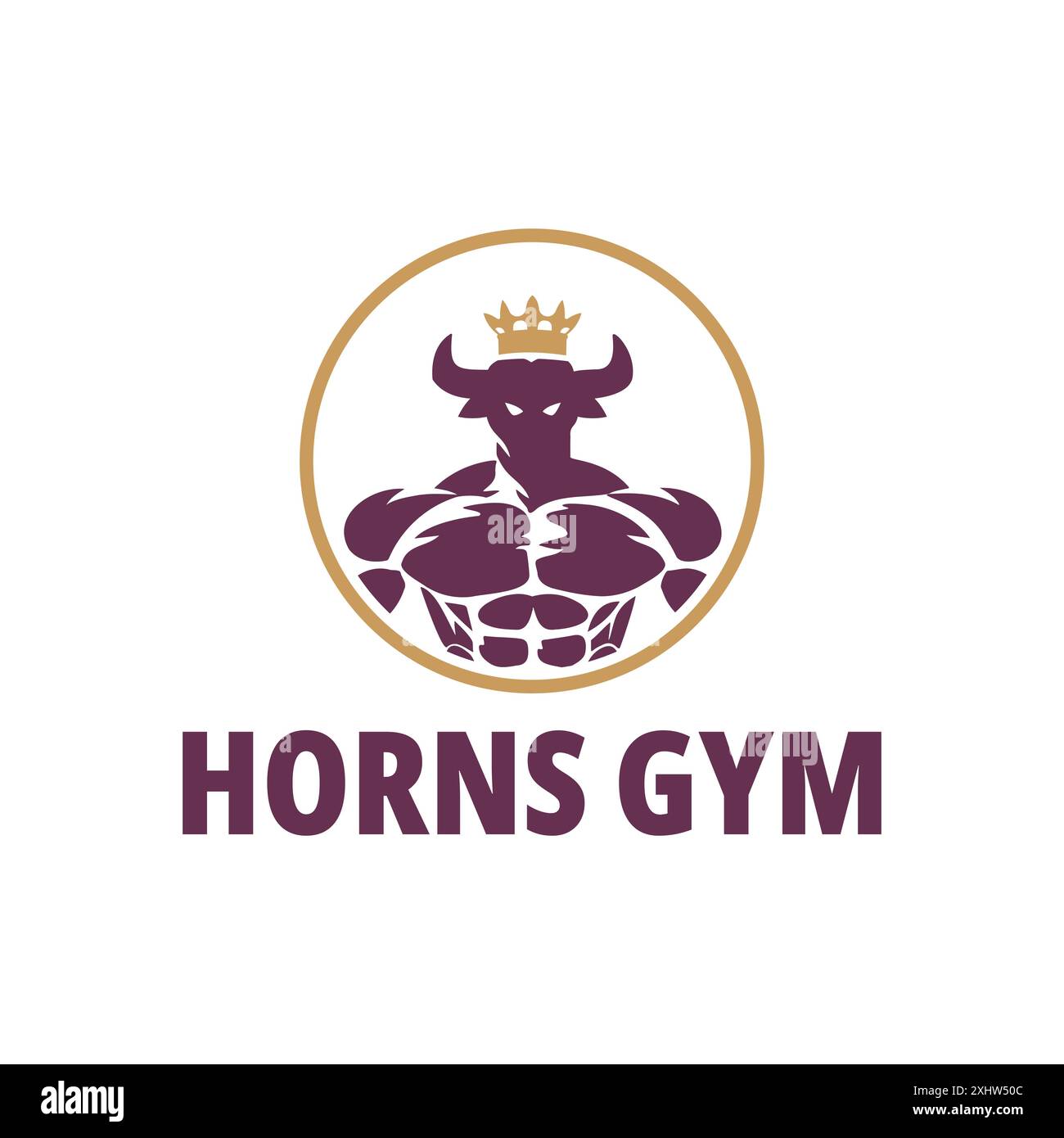 Bull Crown Horns Strong Body Muscle Animal Circle Line Logo Template ...
