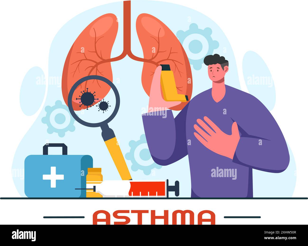 Asthma Disease Vector Illustration Featuring Human Lungs and Inhalers ...