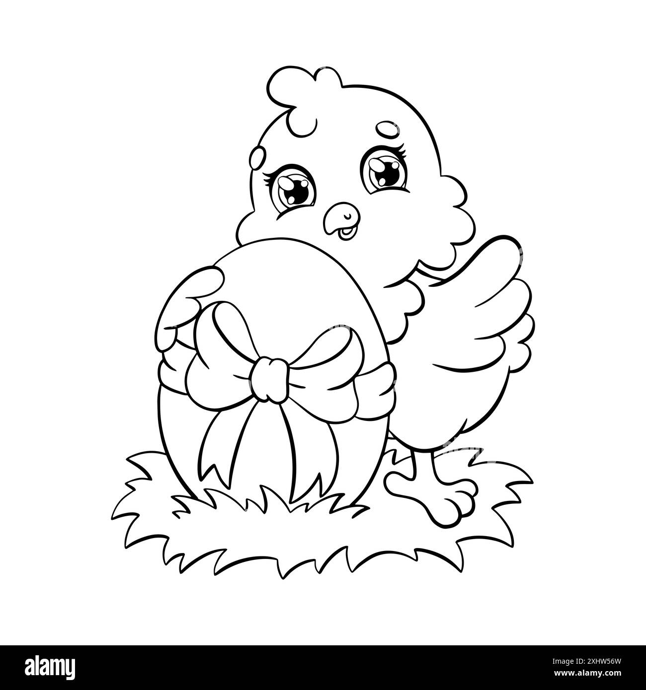 Cute chick wishes happy easter. Coloring book page for kids. Cartoon ...