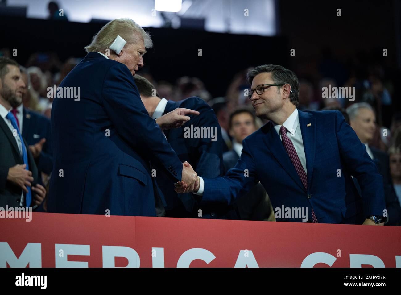 Former US President Donald J Trump shakes hands with Speaker of the US ...