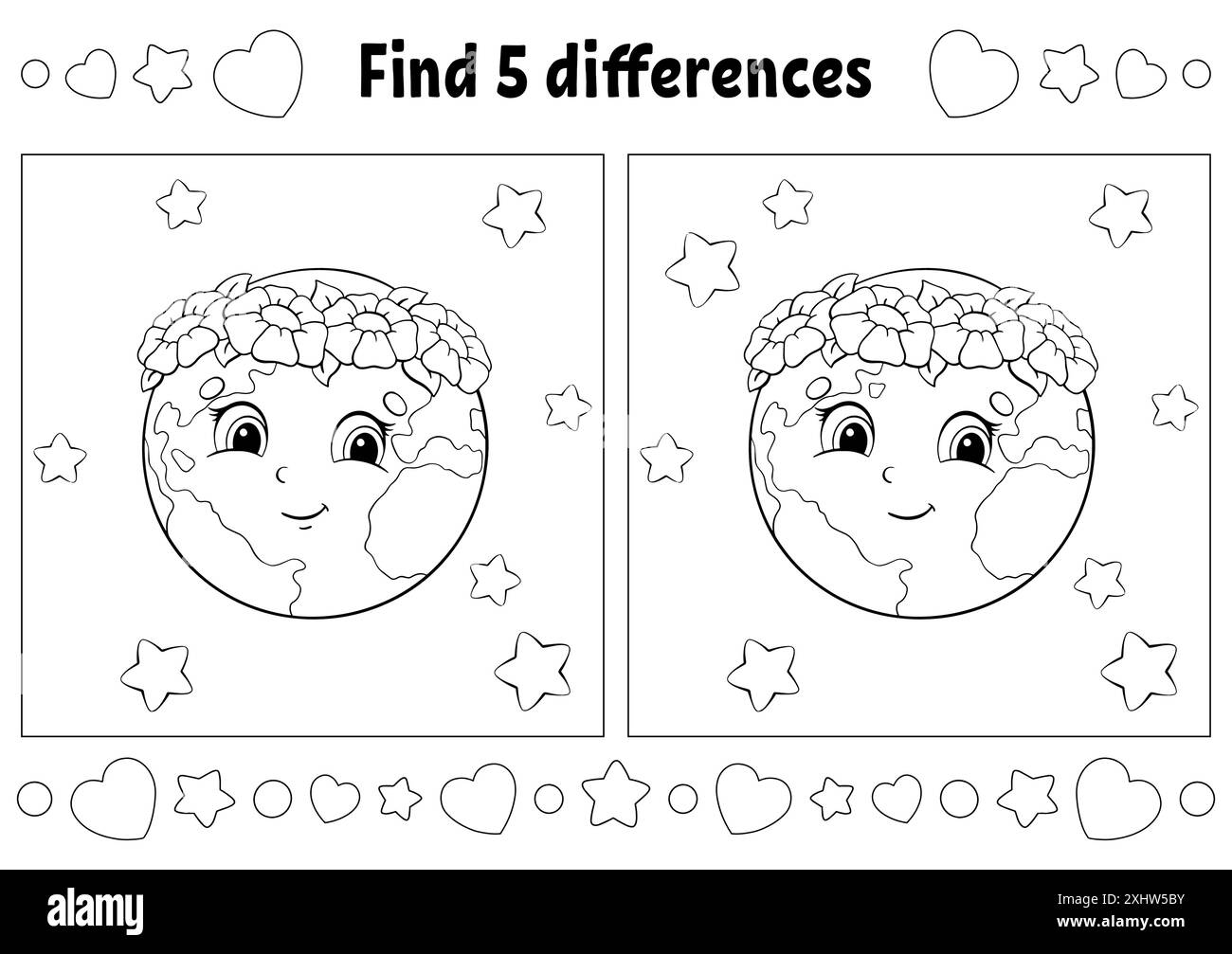 Find five differences. Coloring page for kids. Activity worksheet for ...