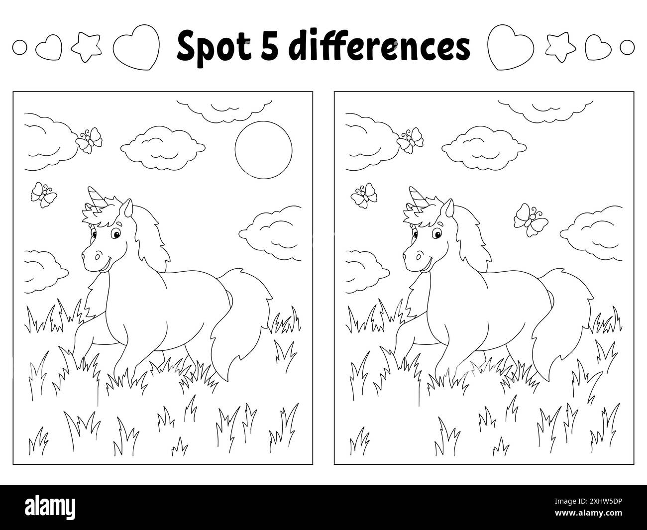 Find five differences. Coloring page for kids. Activity worksheet for ...