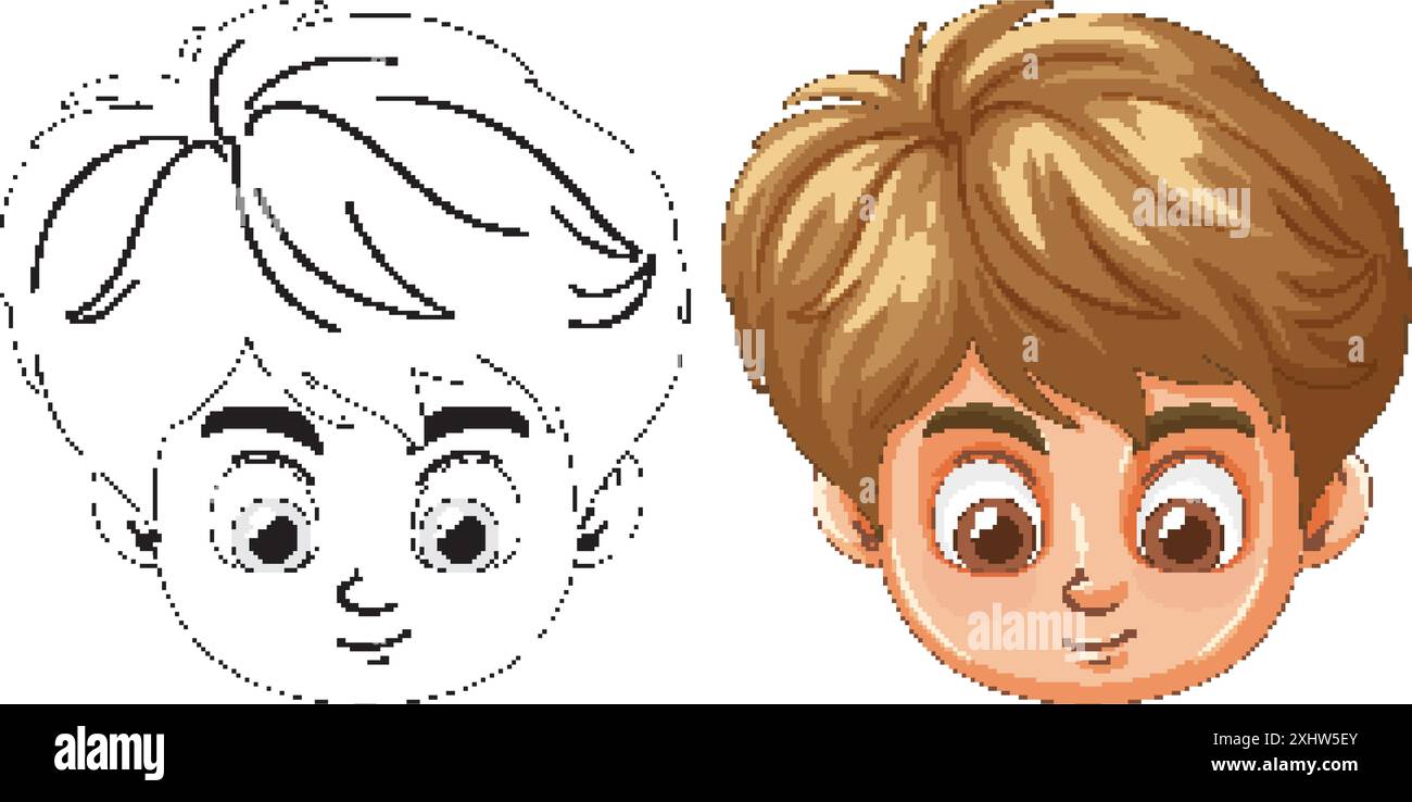 Colored and outline versions of a boy's head Stock Vector Image & Art ...
